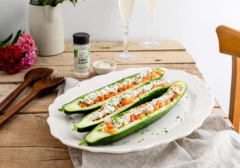Concombres farcis au tartare de saumon - La Vie Claire