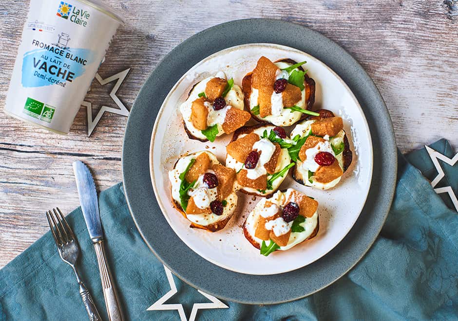 Patates douces avec poires caramélisées et fromage ricotta - La Vie Claire